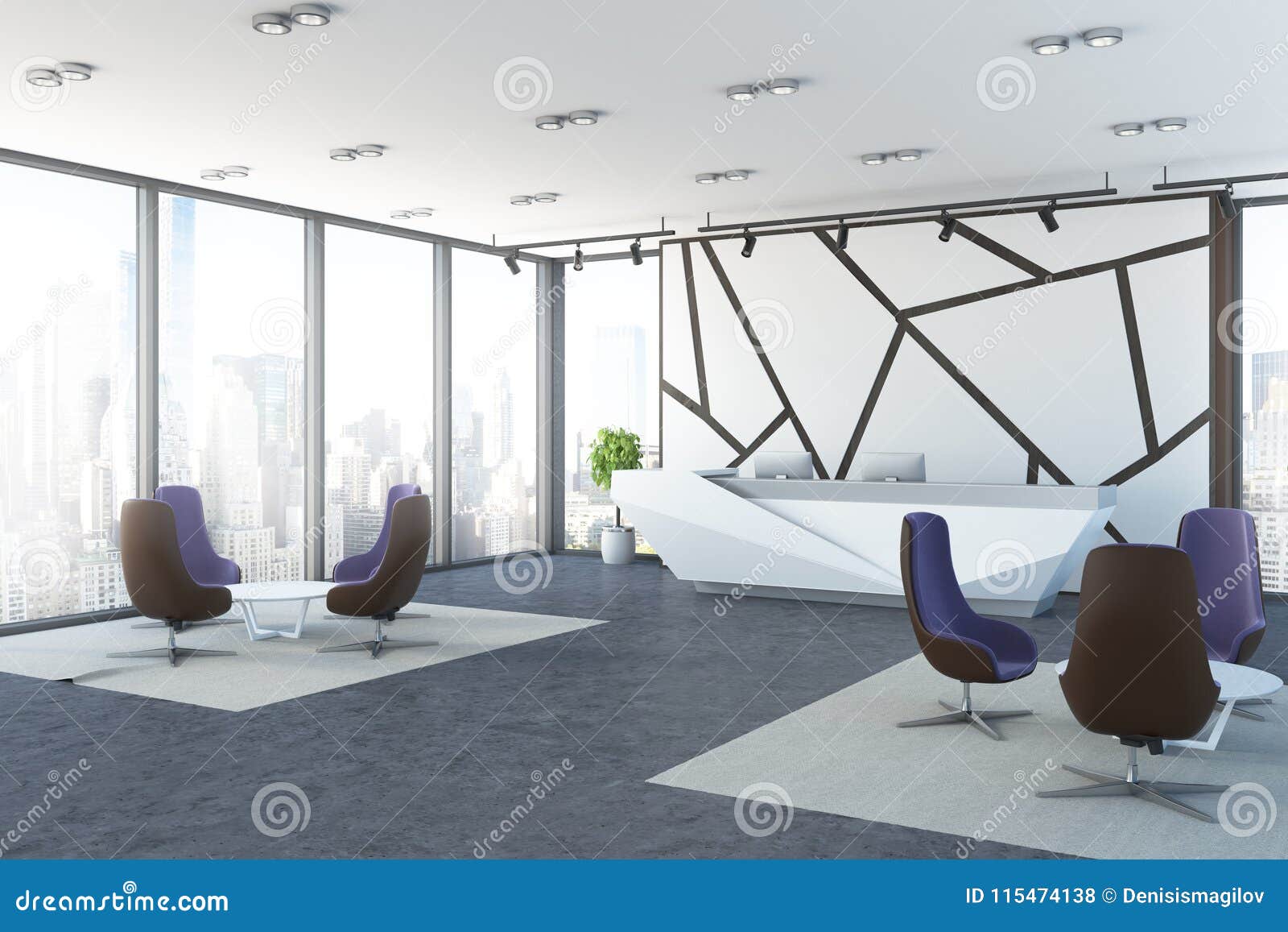 White Wall Pattern Office Reception Hall Side View Stock Illustration ...