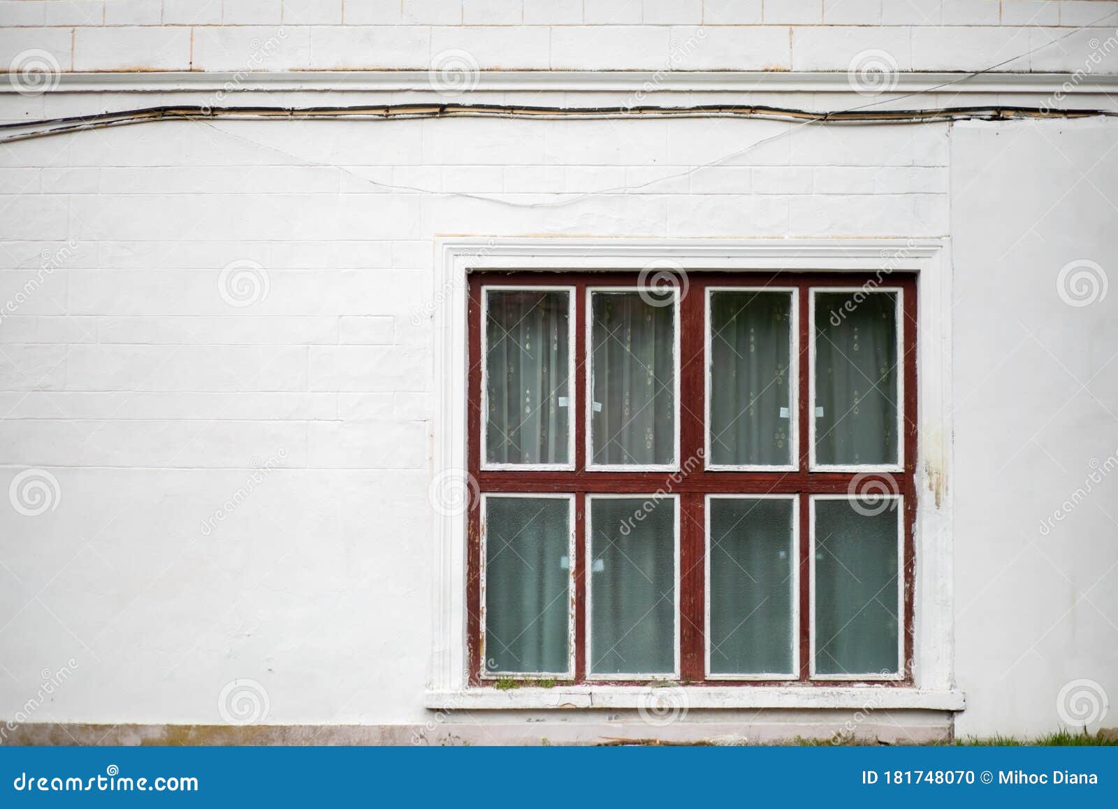 White Wall with Red Window Frame Stock Photo - Image of wall, white ...