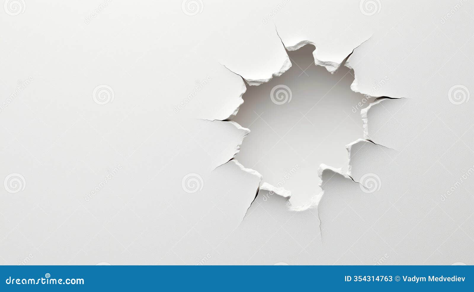 White Wall with Round Hole Created by Destructive Force. Cracked ...
