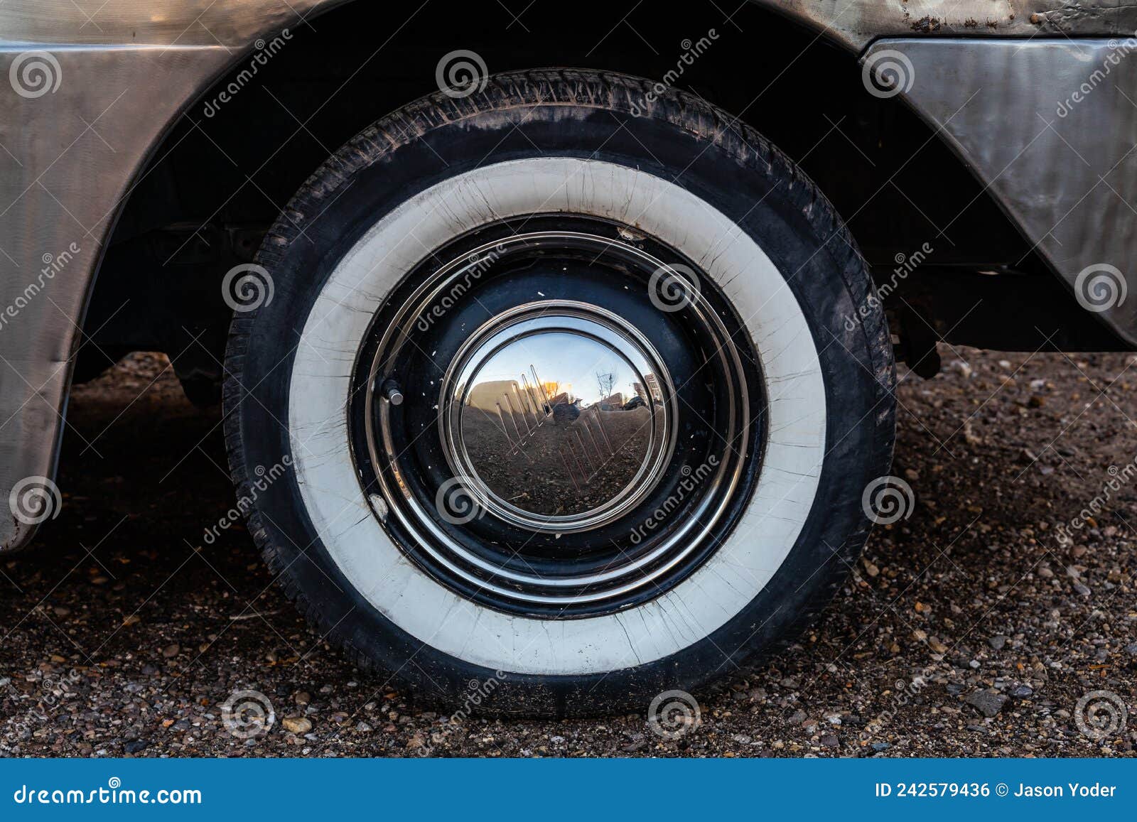 The White Wall Tire of a Classic Car that is Slightly Weathered Stock ...