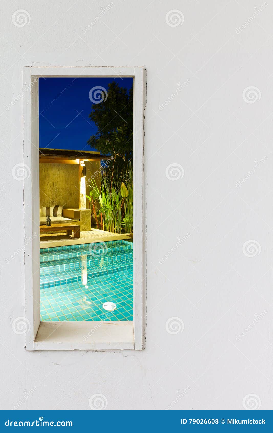 White Wall Window with Swimming Pool View. Stock Photo - Image of blue ...