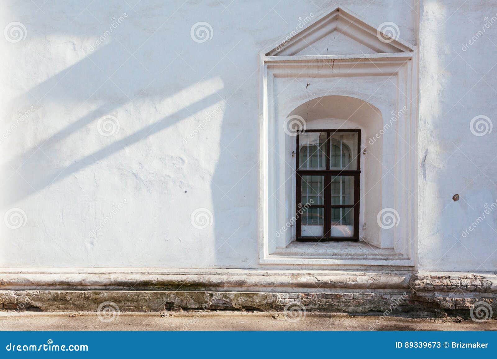 On the White Wall Window with White Wood Frame. Stock Image - Image of ...