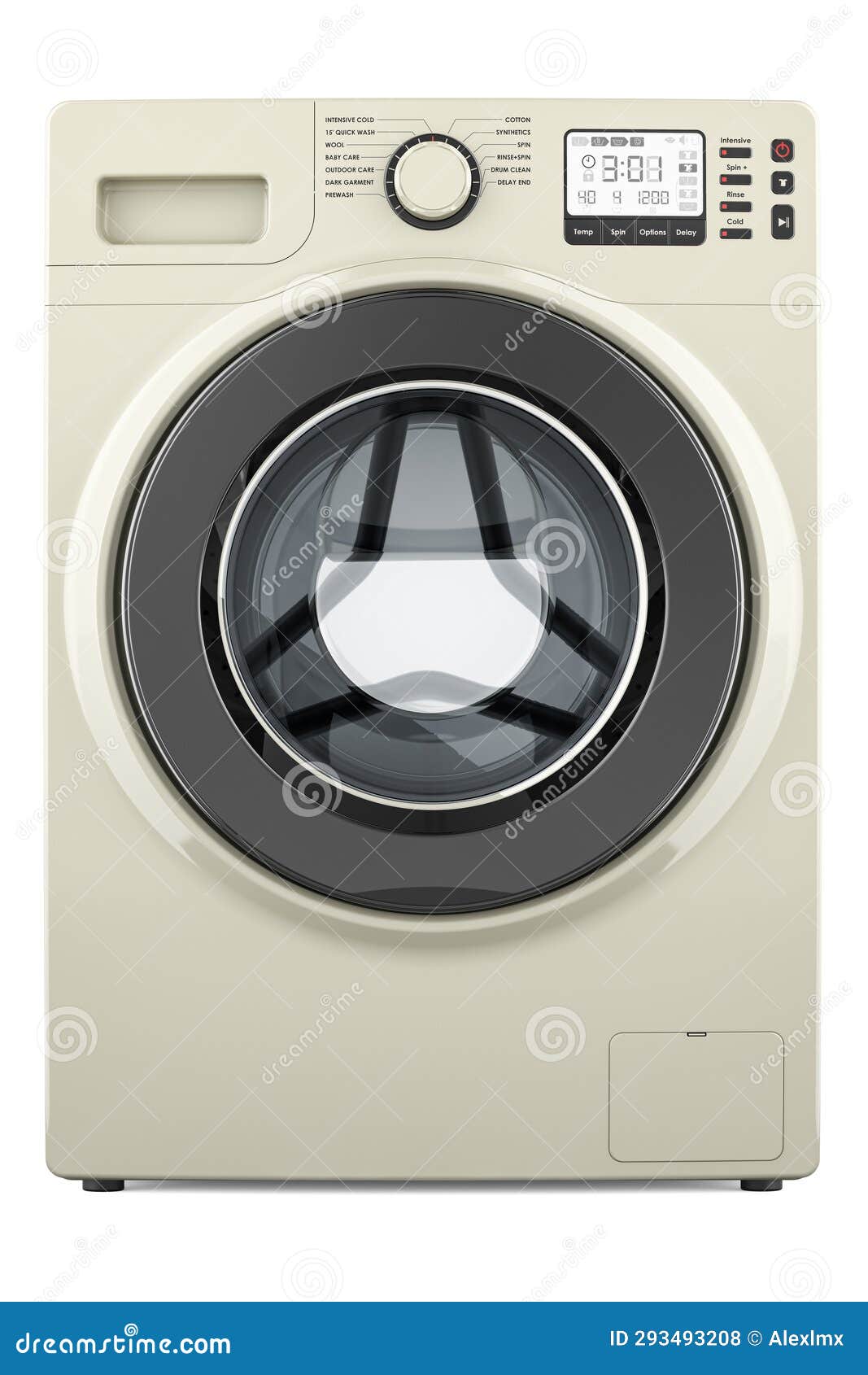 White Washing Machine, Front View. 3D Rendering Stock Illustration ...