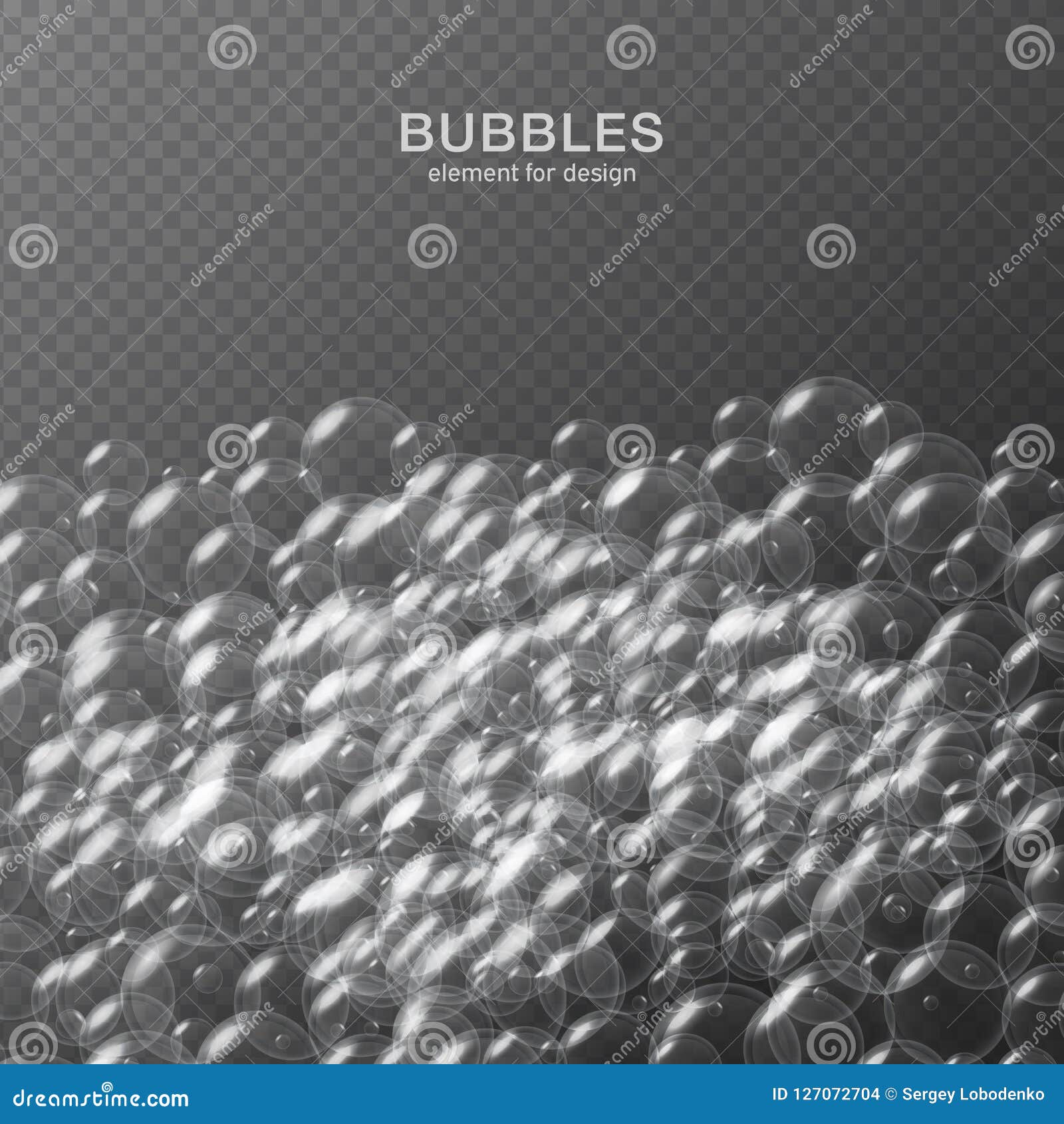 White Water Bubbles on Transparent Background with Reflection. Set ...