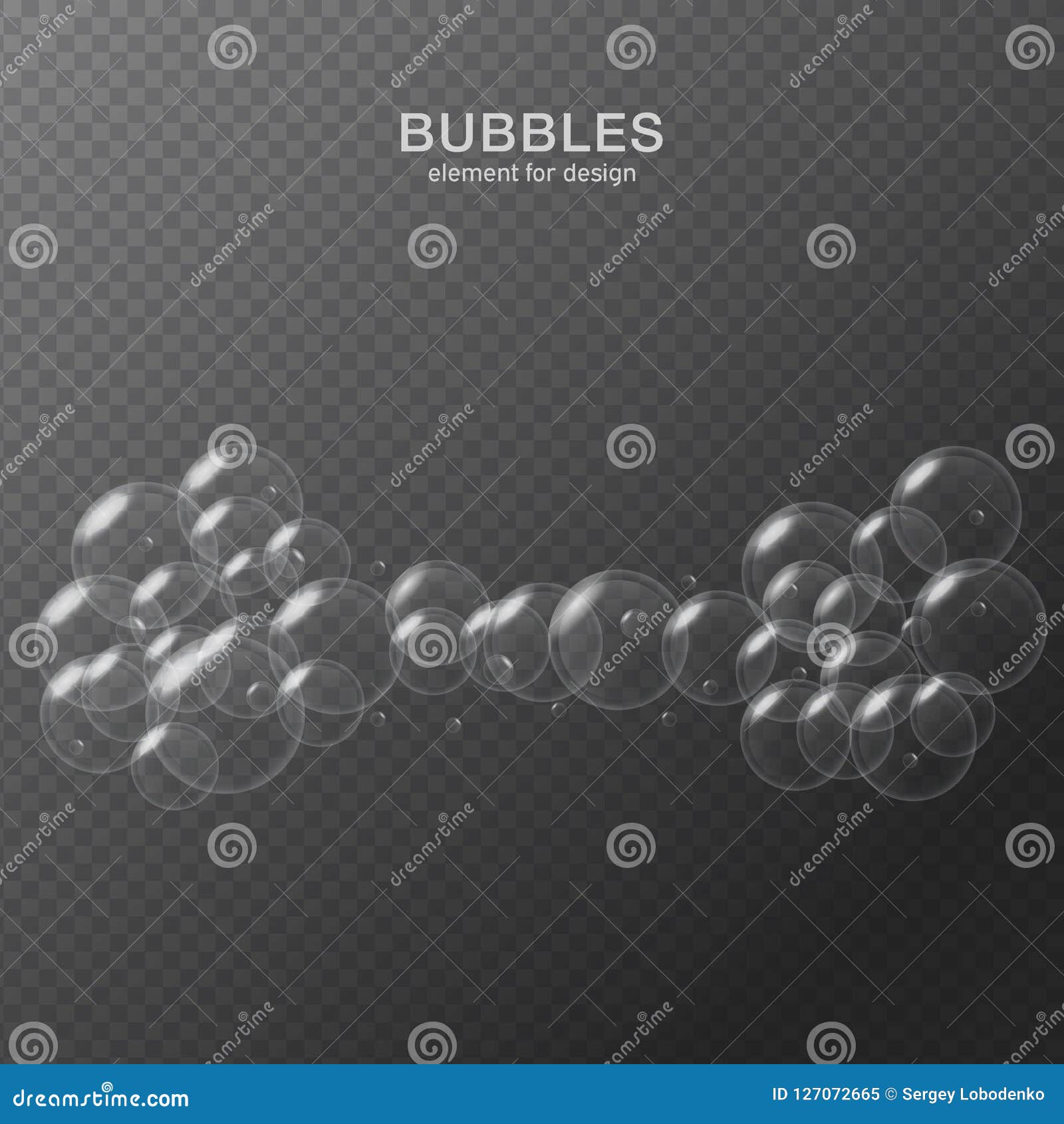 White Water Bubbles on Transparent Background with Reflection. Set ...