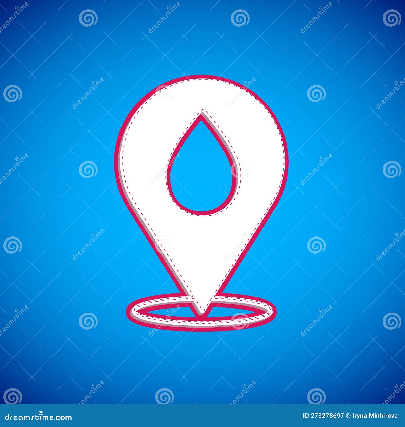 White Water Drop with Location Icon Isolated on Blue Background. Vector ...
