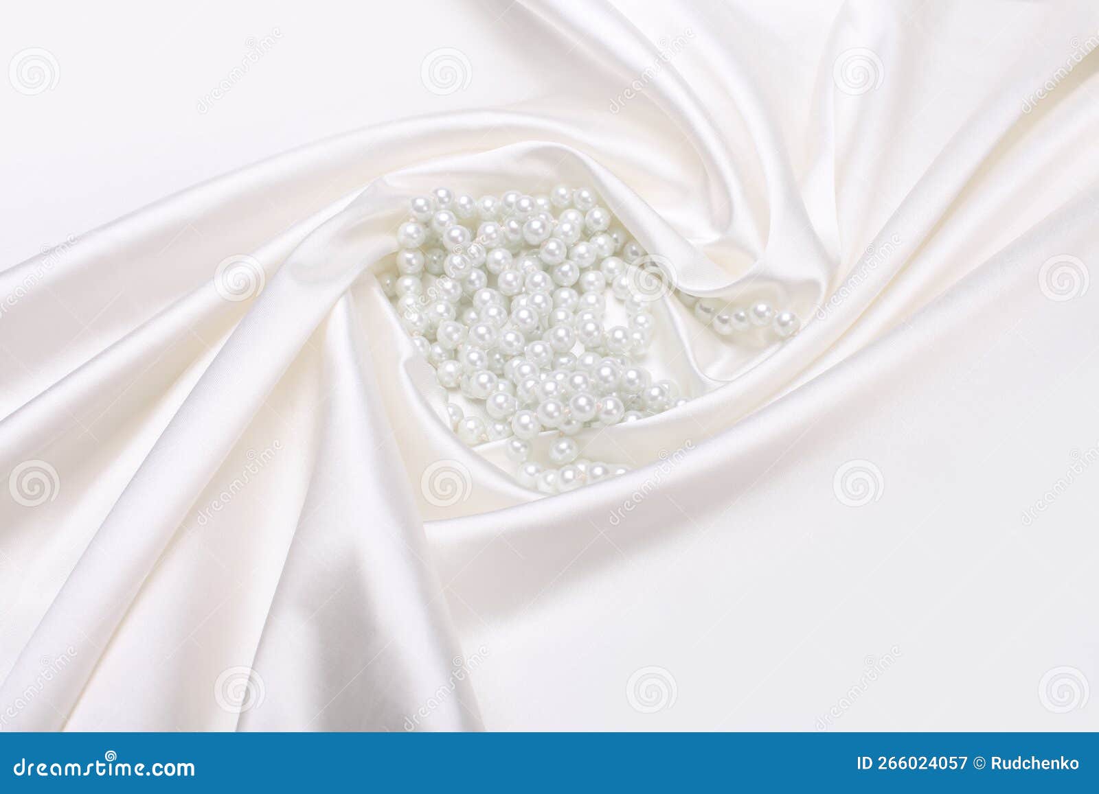 White Wave Fabric Silk with Pearl Beads. Abstract Texture Background ...