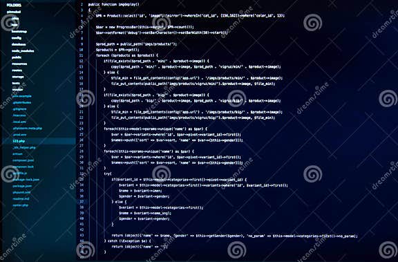 White Web Application Code on the Dark Blue Background Stock Photo ...