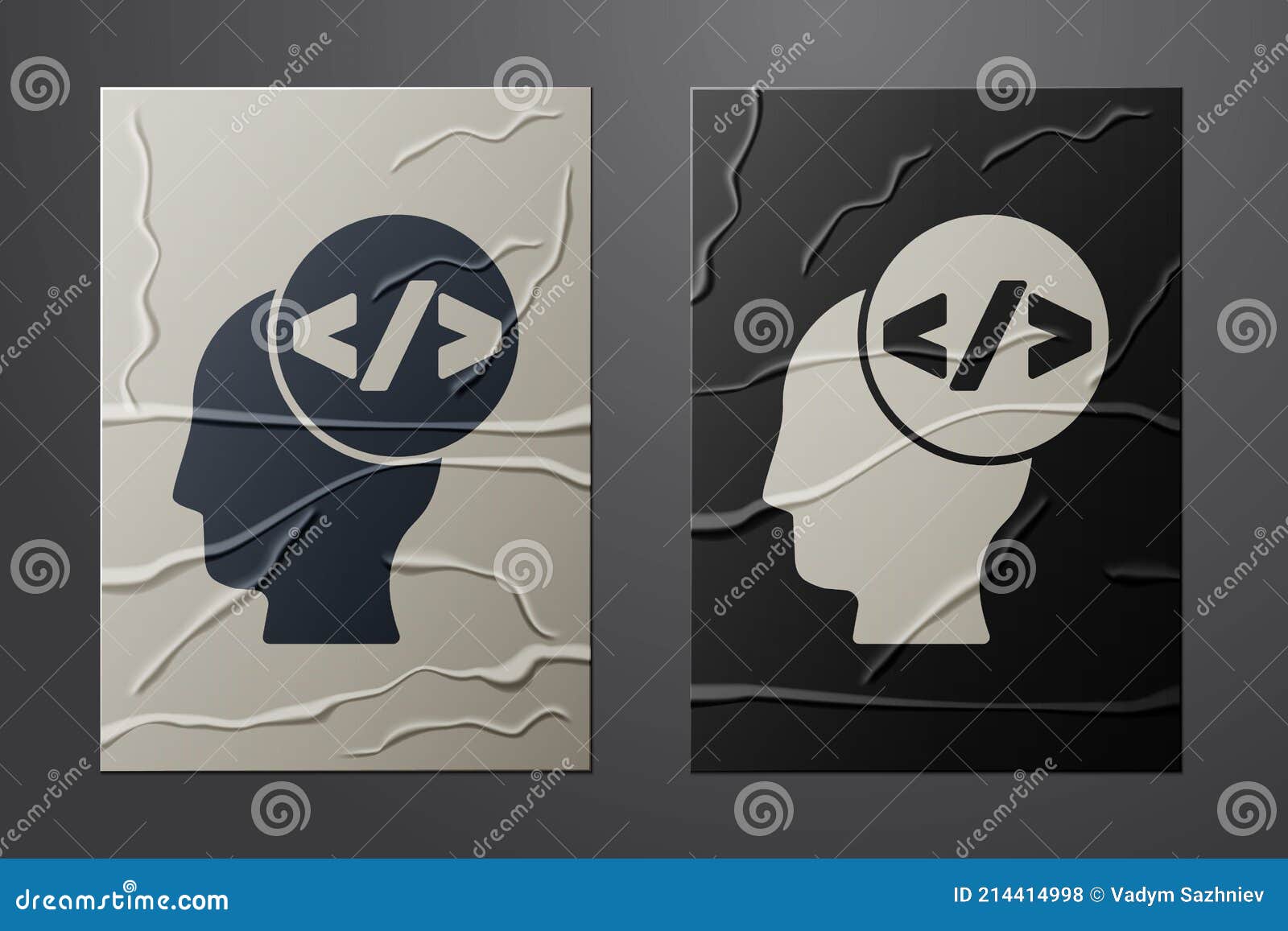 White Web Design and Front End Development Icon Isolated on Crumpled ...