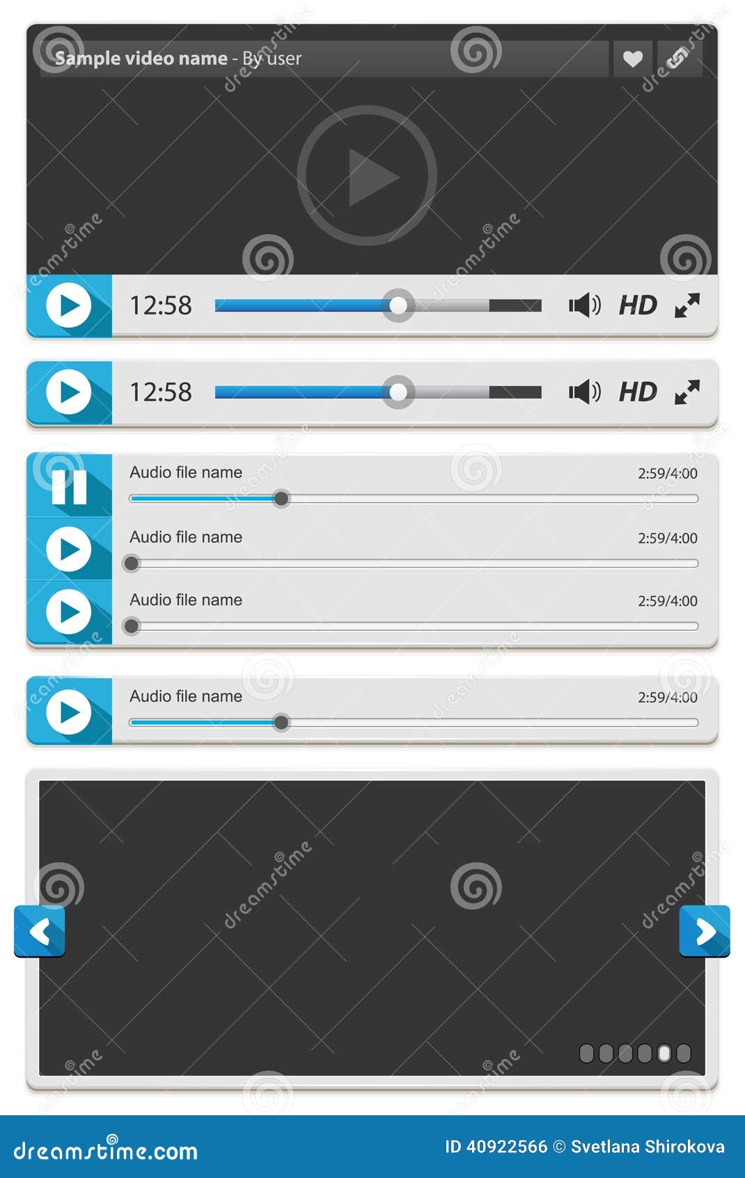 White Web Video Audio and Images Players Isolated on White Stock ...