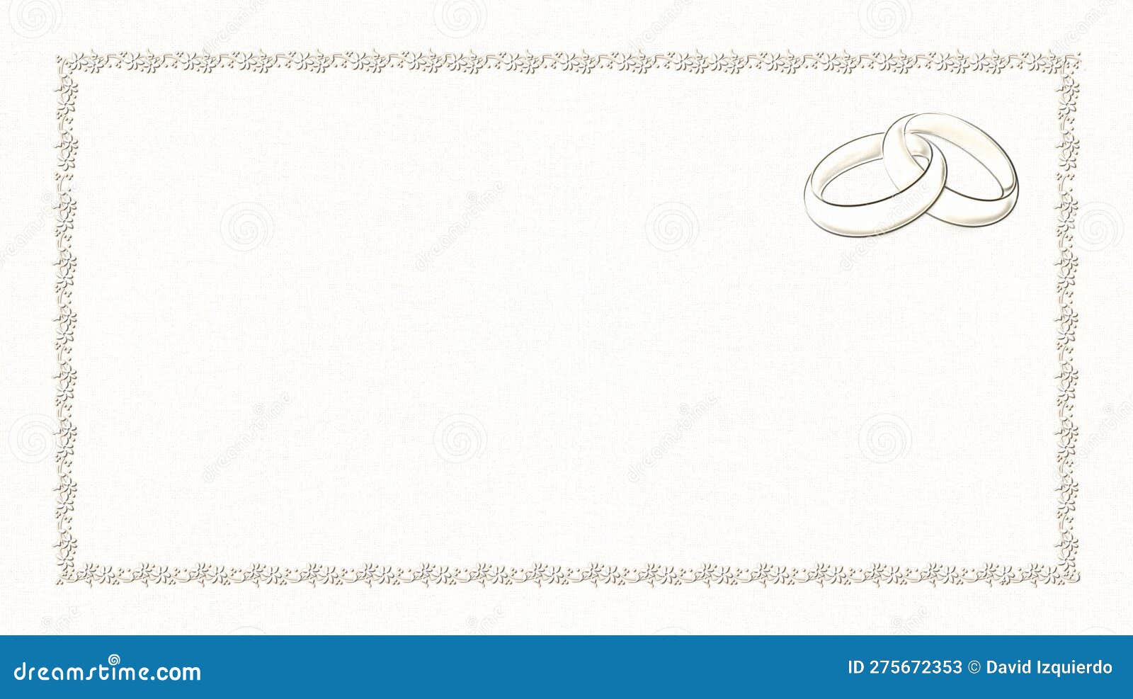 White Wedding Background with Floral Frame and Rings Stock Illustration ...