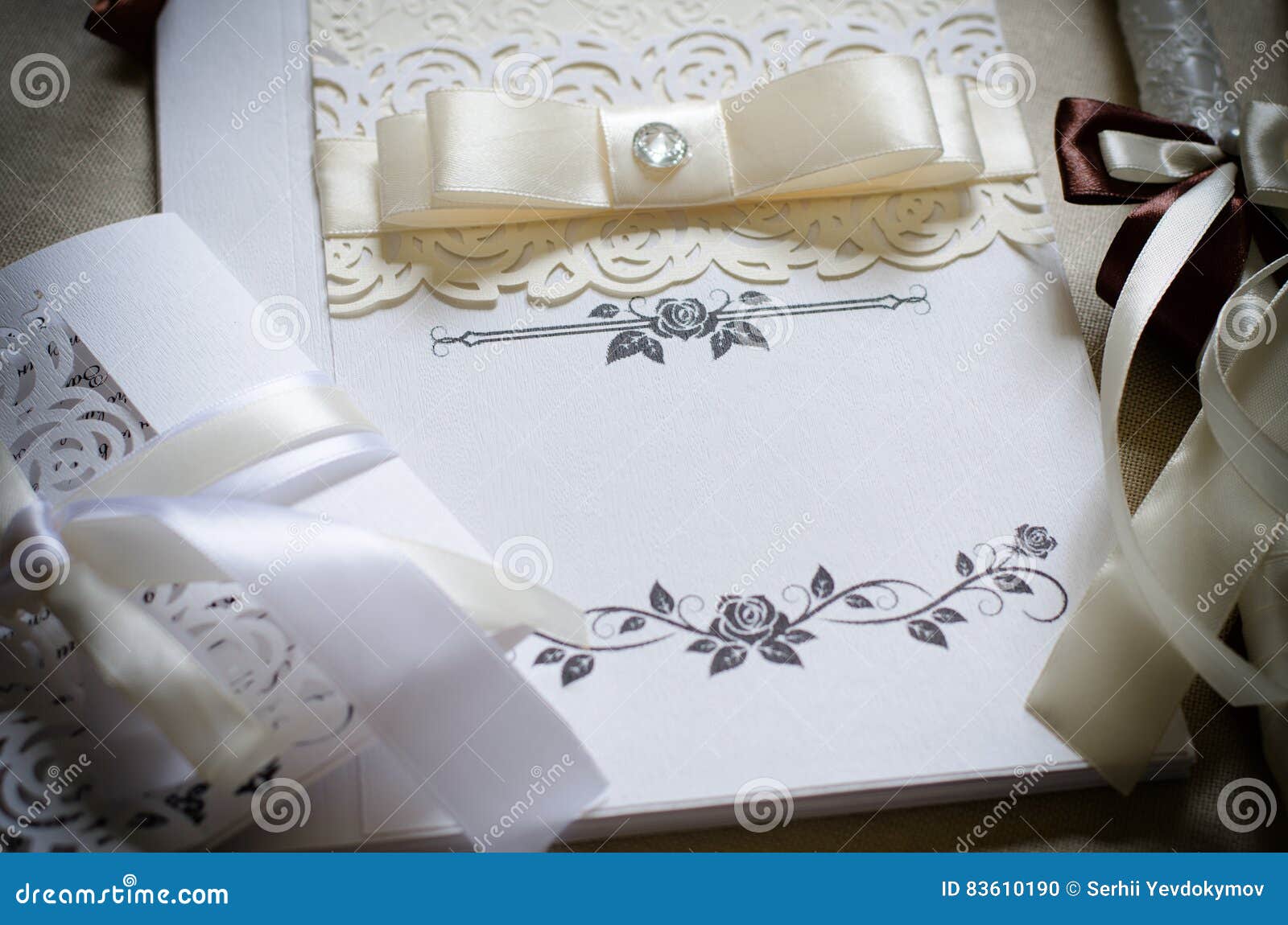 White Wedding Card With Ribbons And Ornaments, Space For Text Stock ...