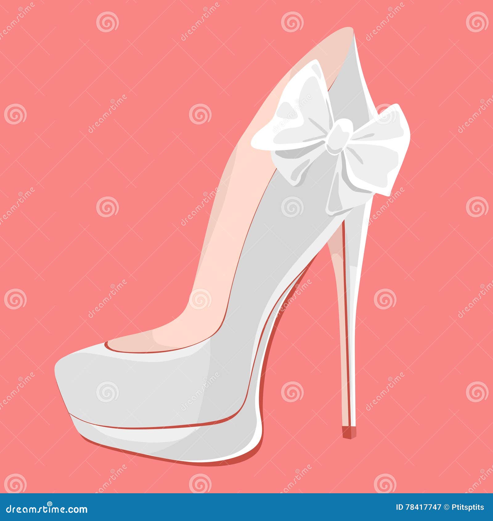 White Wedding Shoes with High-Heels with a Bow on a Pink Stock Vector ...
