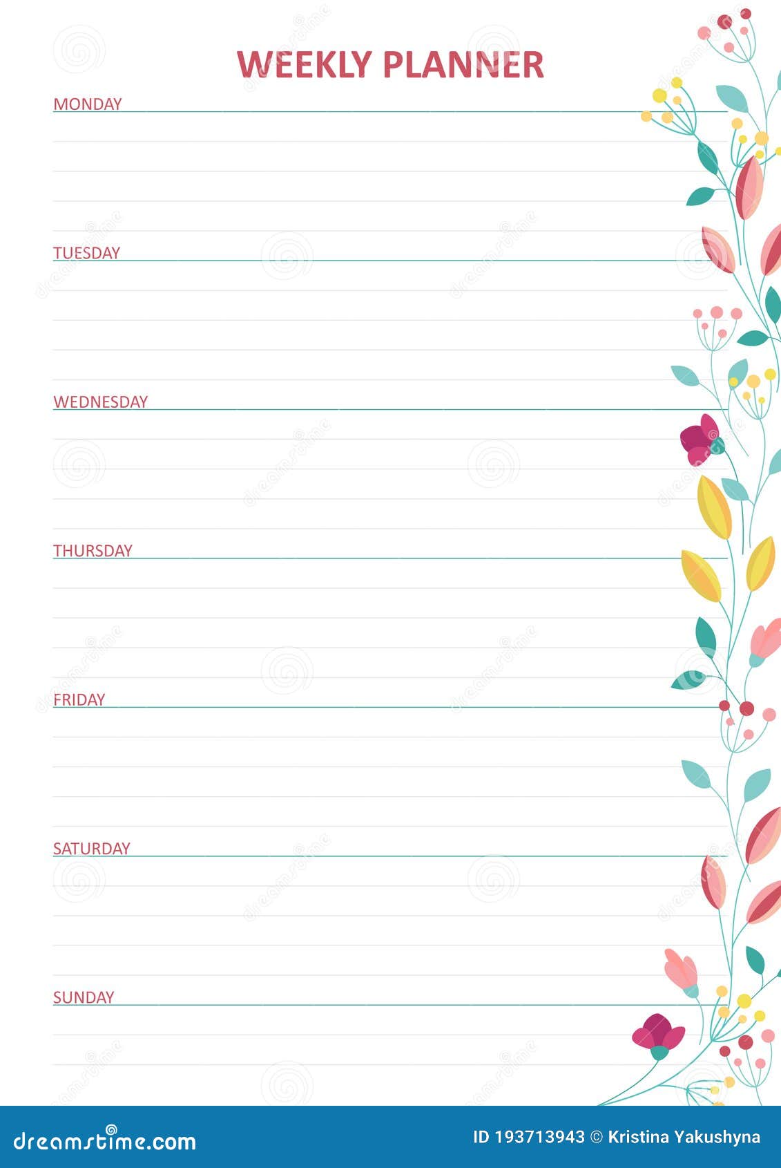 Bright Weekly Calendar Planner, School Timetable With Adventure Symbols ...