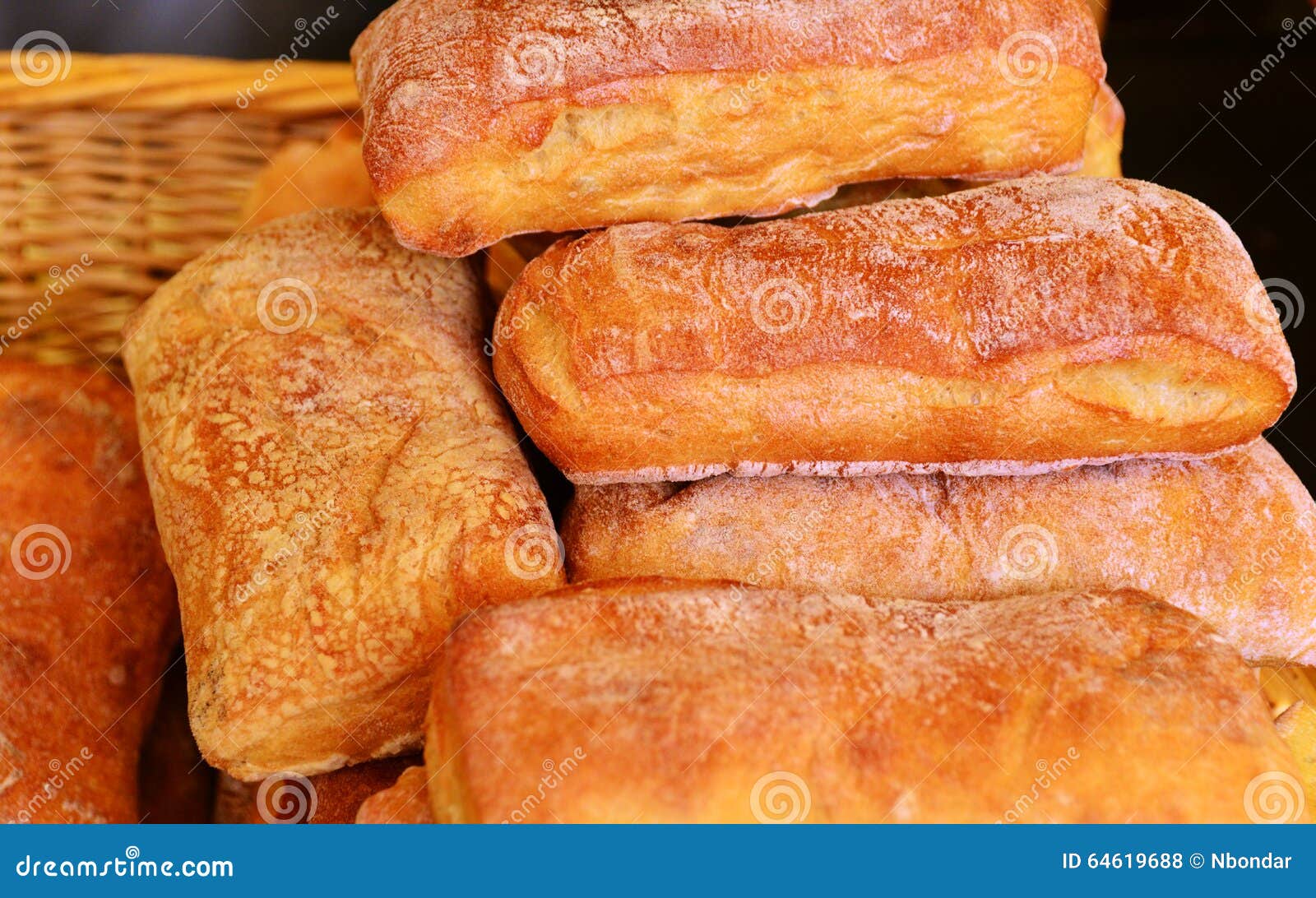 The White Wheat Bread , Panini , in the Basket Stock Photo - Image of ...