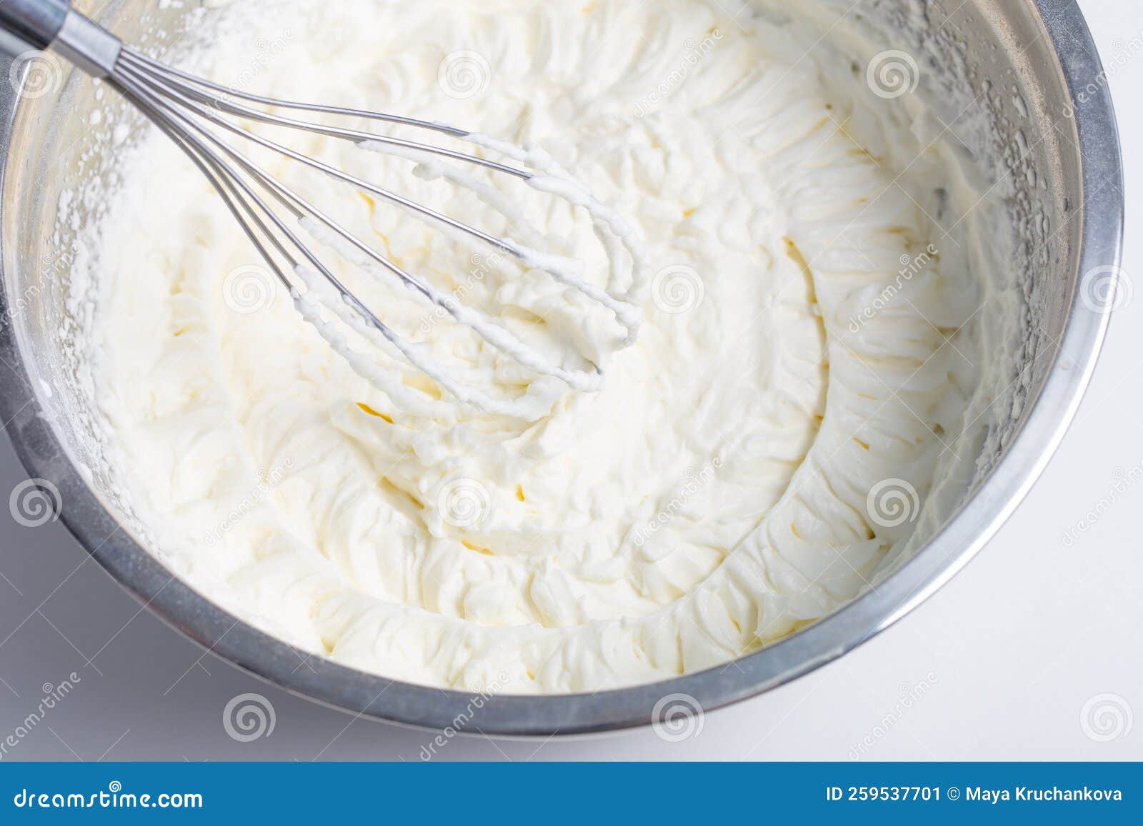 White Whipped Cream in Metal Bowl Stock Image - Image of background ...