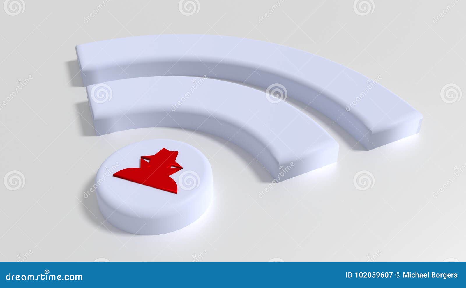 White Wifi Symbol With A Red Hacker On The Dot On White Background ...
