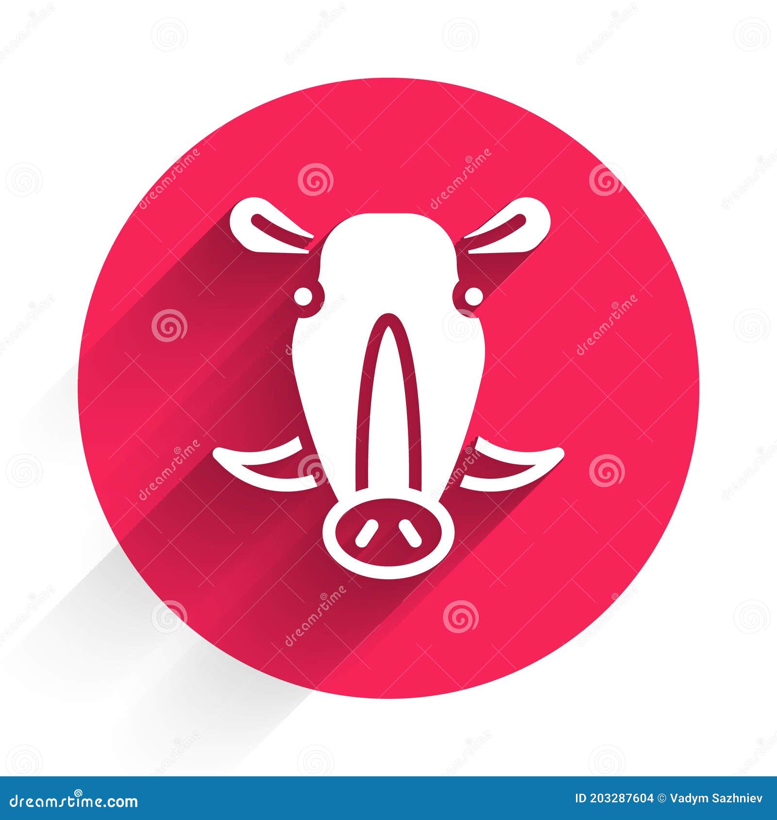 White Wild Boar Head Icon Isolated with Long Shadow. Animal Symbol. Red ...