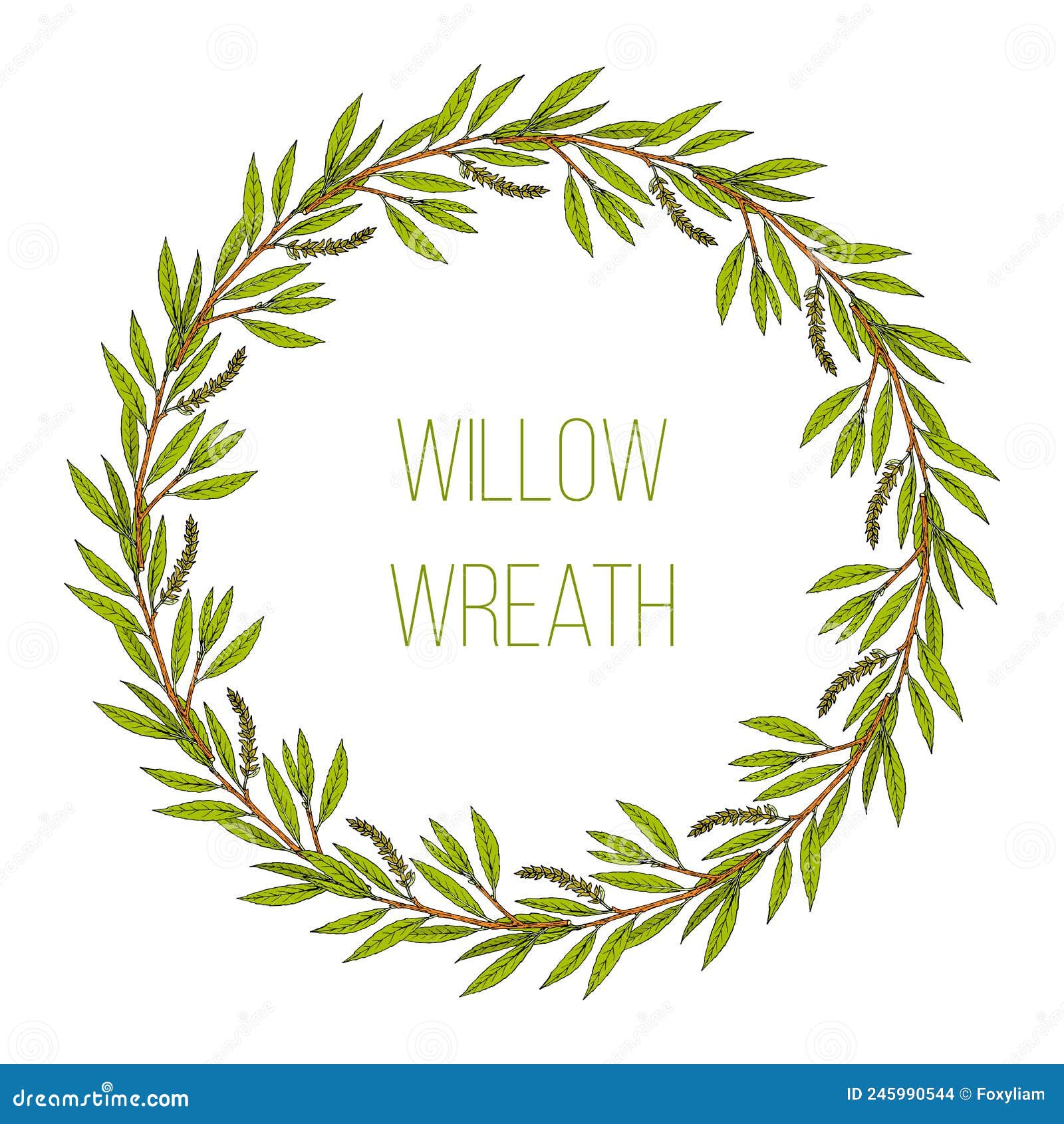White willow floral wreath stock vector. Illustration of decoration ...