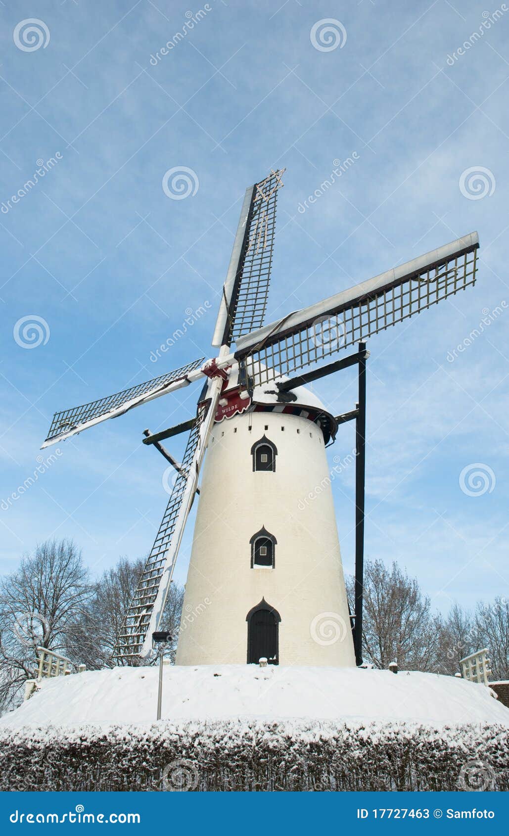 White Windmill on Hill in Snow Stock Image - Image of wheat ...