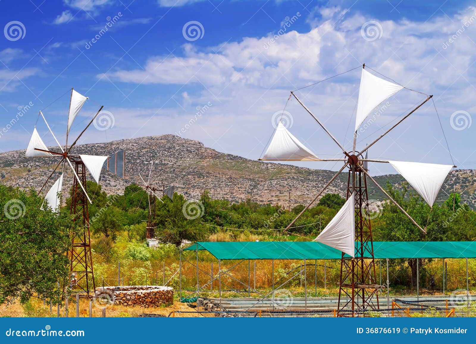 White Windmills of Lasithi Plateau on Crete Stock Image - Image of ...