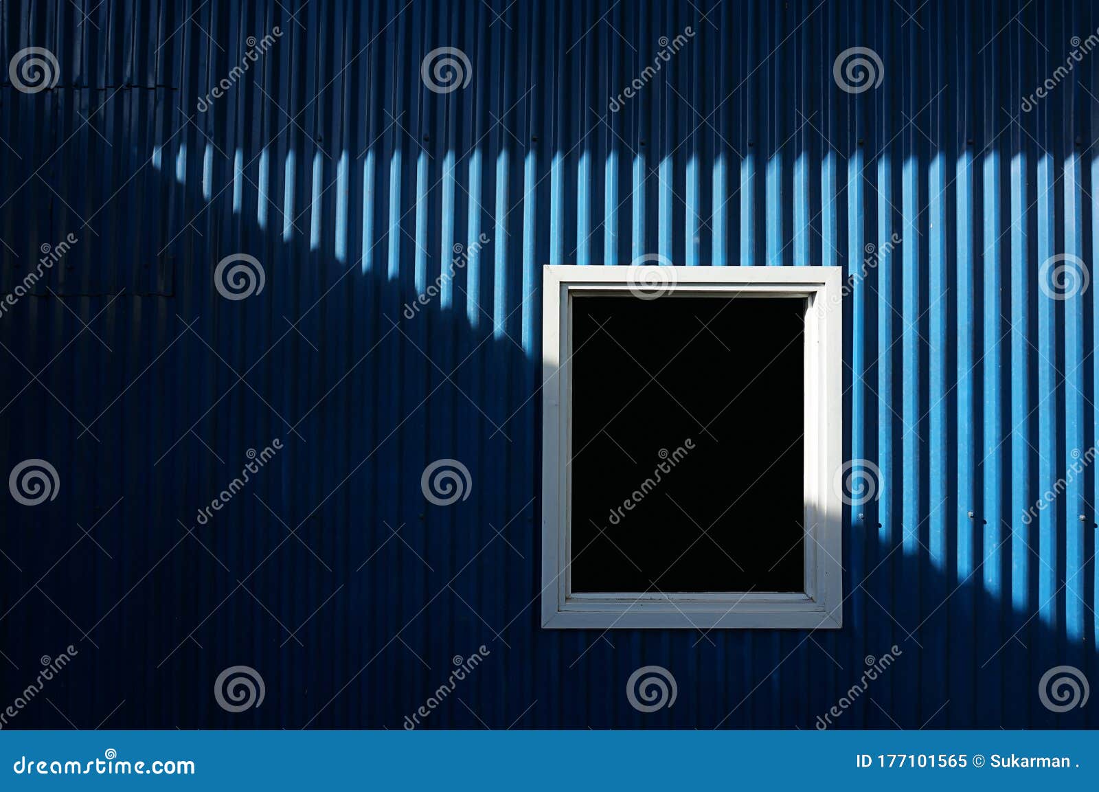 White Window on Blue Metal Wall with Frame Light Stock Image - Image of ...