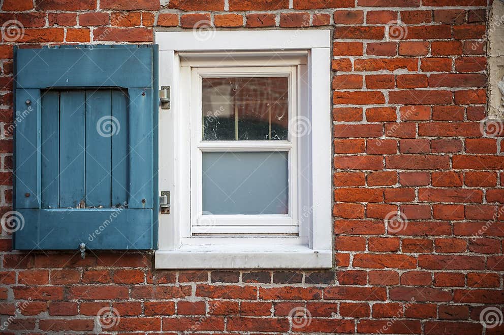 White Window with Blue Shutter Stock Image - Image of structure, view ...