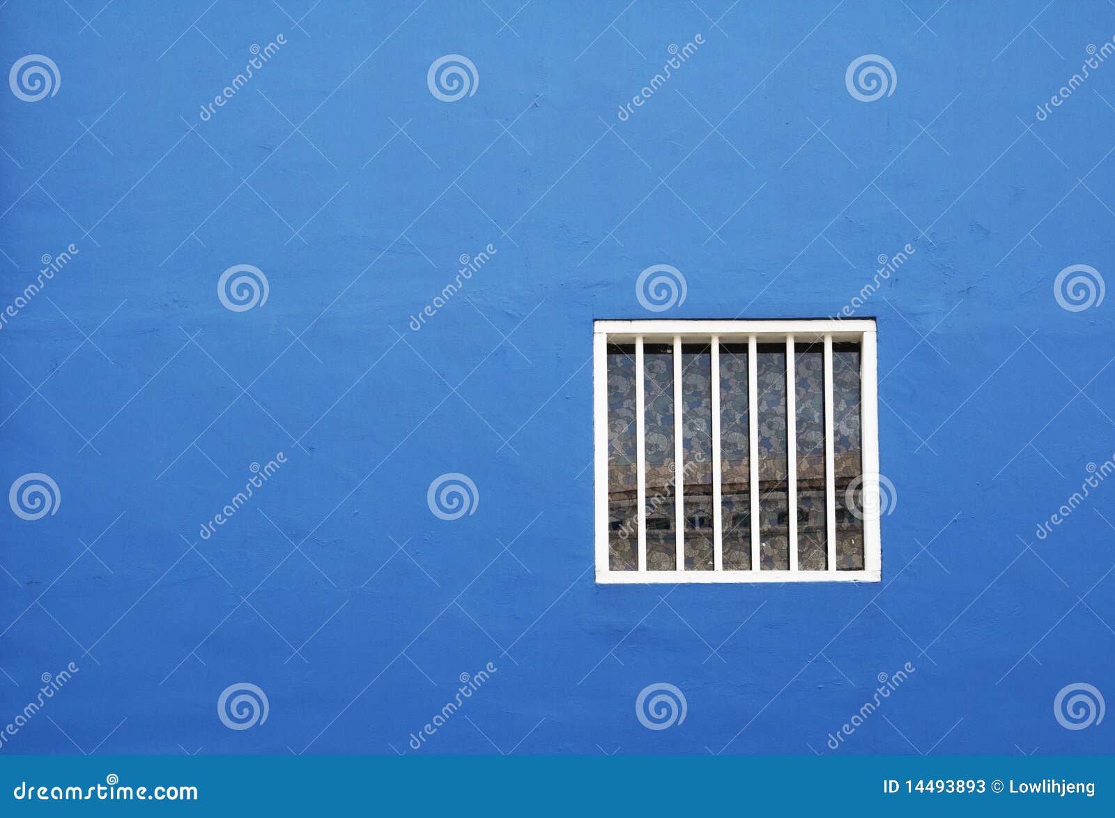 White Window, Blue Wall Background Stock Image - Image of grill, white ...