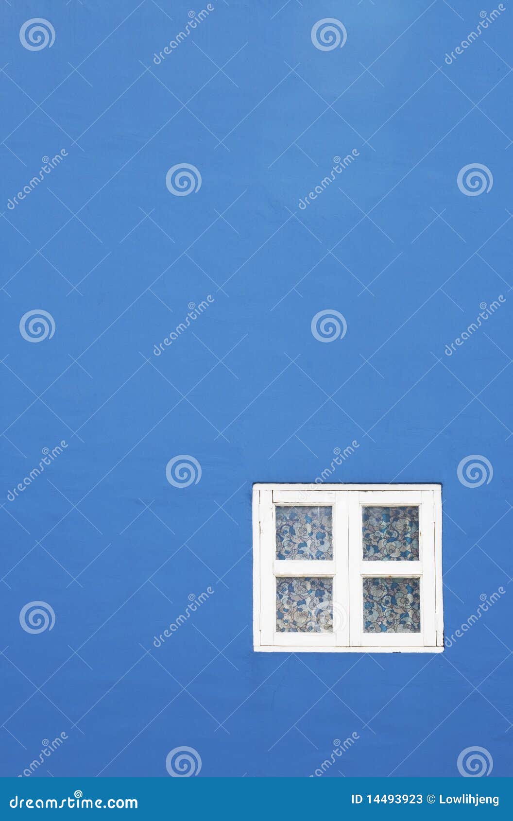 White Window, Blue Wall Background Stock Image - Image of painted ...