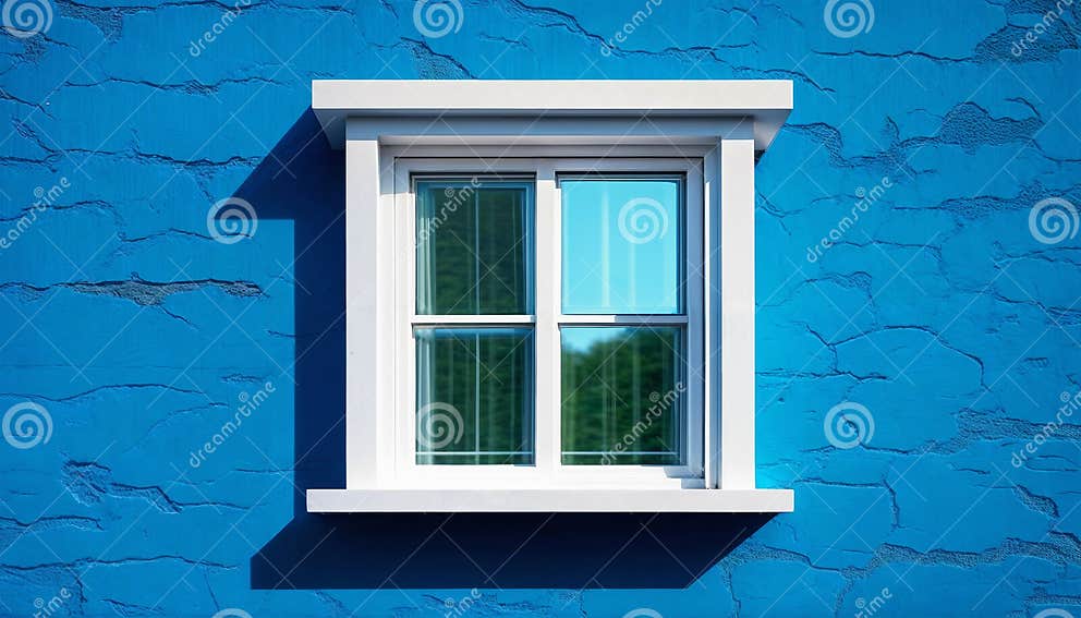 White Window. White Window on a Blue Wall Stock Illustration ...