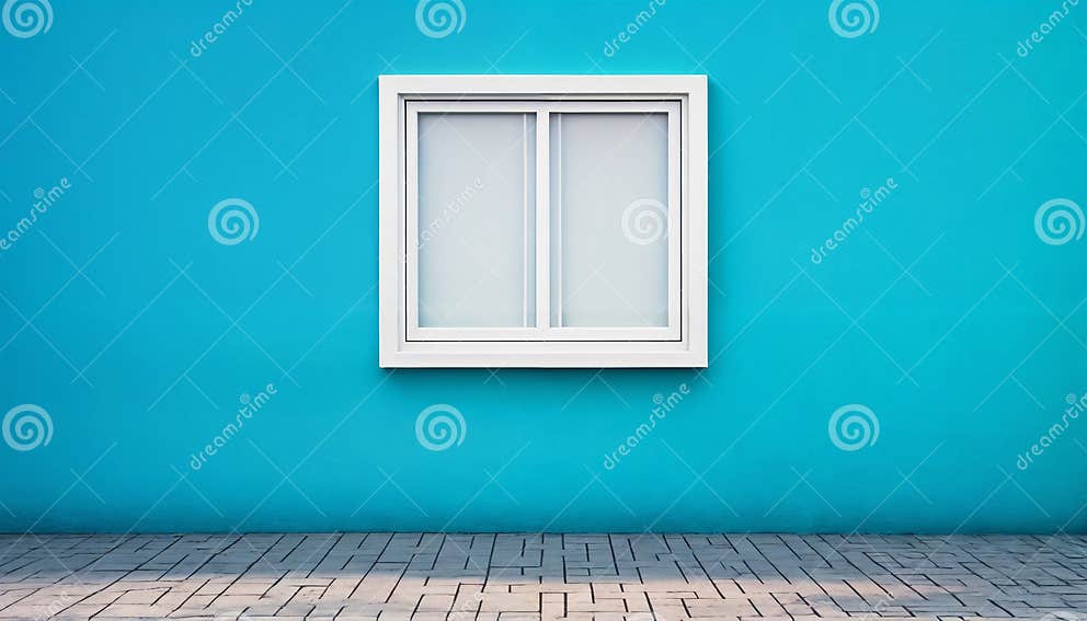 White Window. White Window on a Blue Wall Stock Illustration ...