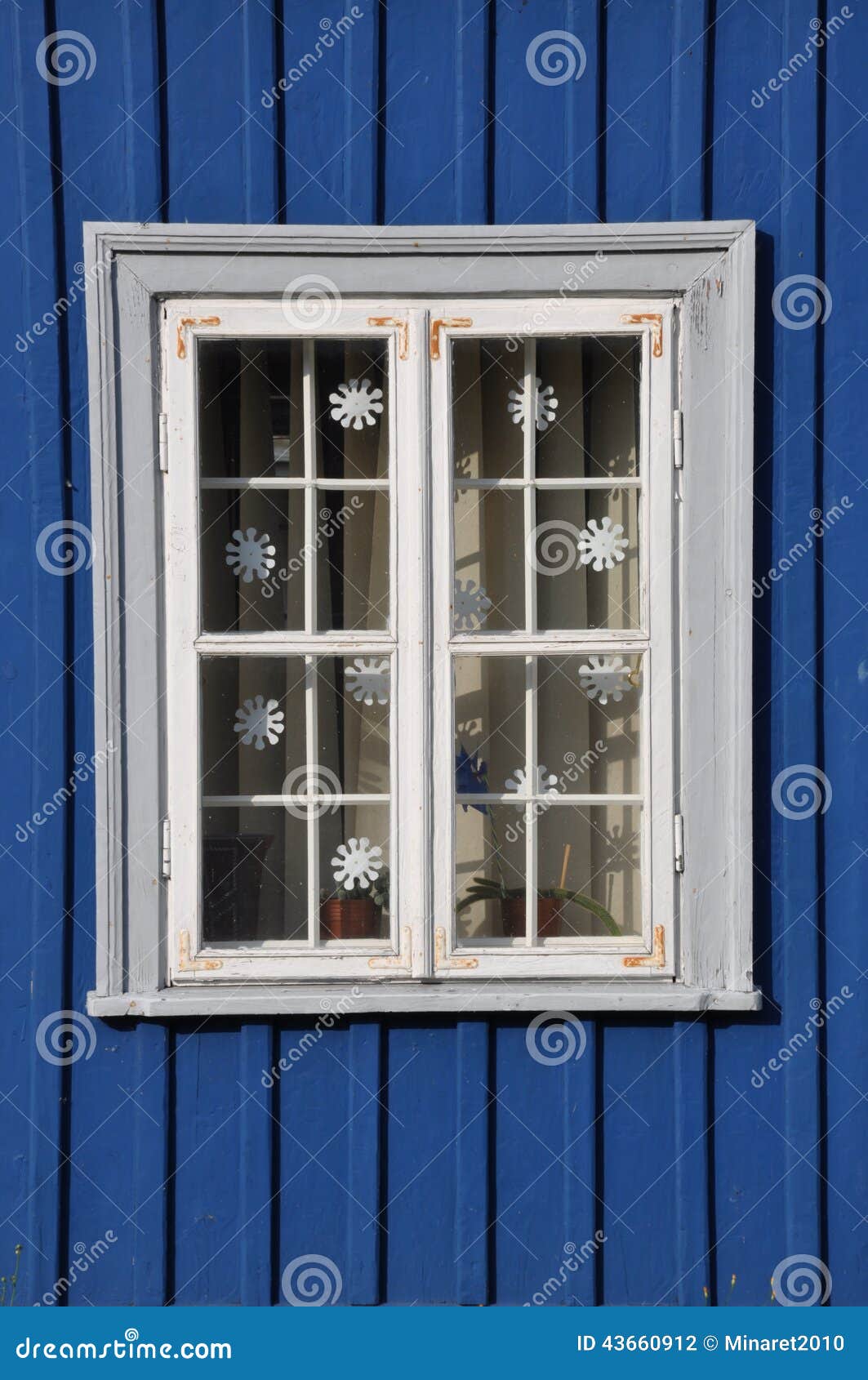 White window and blue wall stock photo. Image of decorated - 43660912