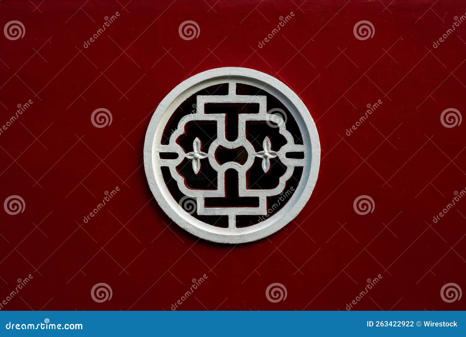 White Window of the Chinese Temple on the Red Wall Stock Illustration ...