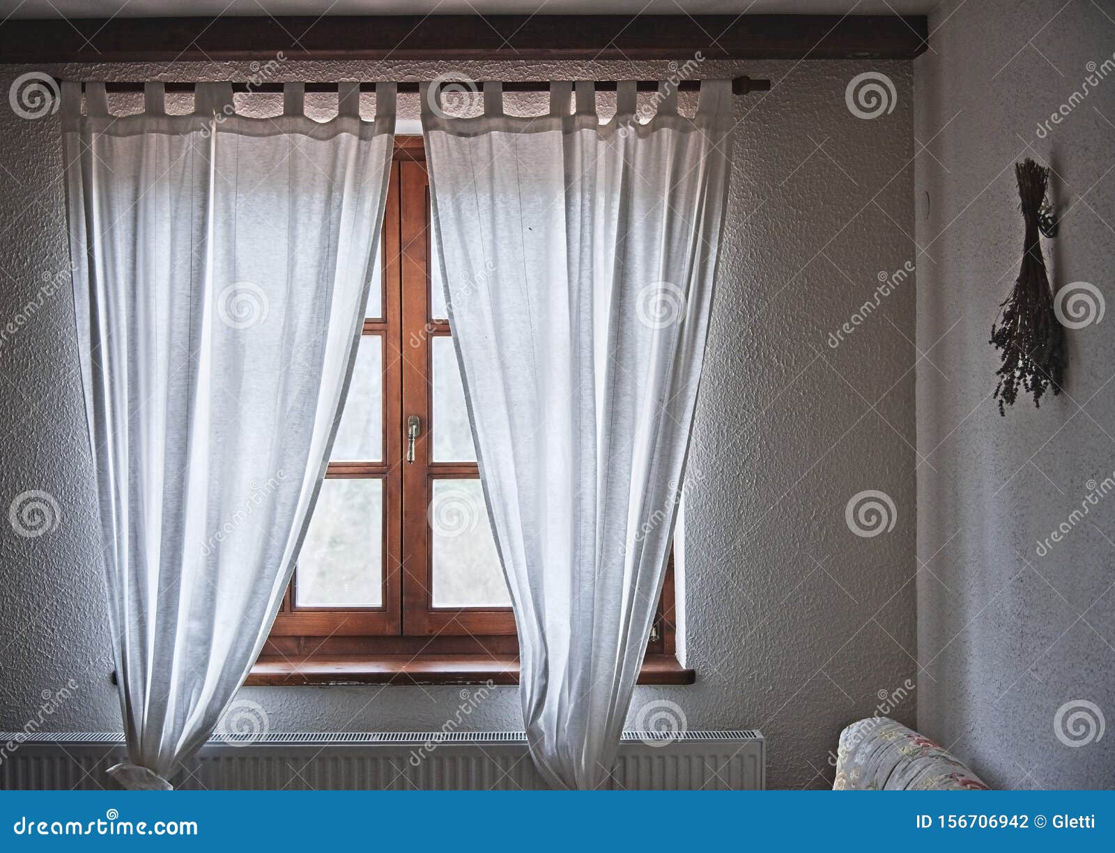 White Window with Courtains Stock Photo - Image of wood, interior ...
