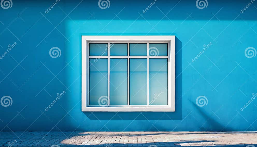 White Window. White Window on a Dark Blue Wall Window on the Facade of ...