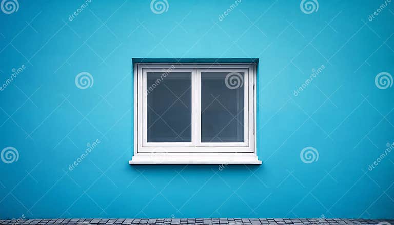White Window. White Window on an Empty Blue Wall Stock Illustration ...