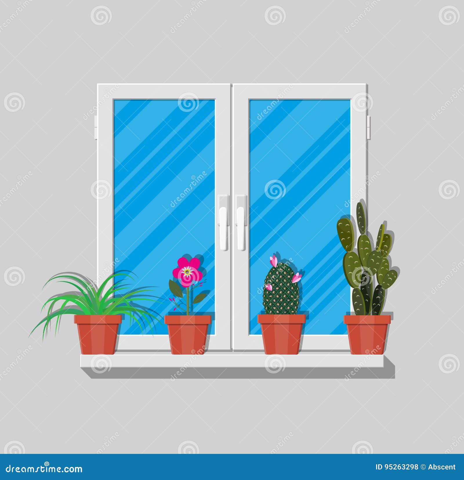 White Window with Flowers on Wall. Stock Vector - Illustration of frame ...