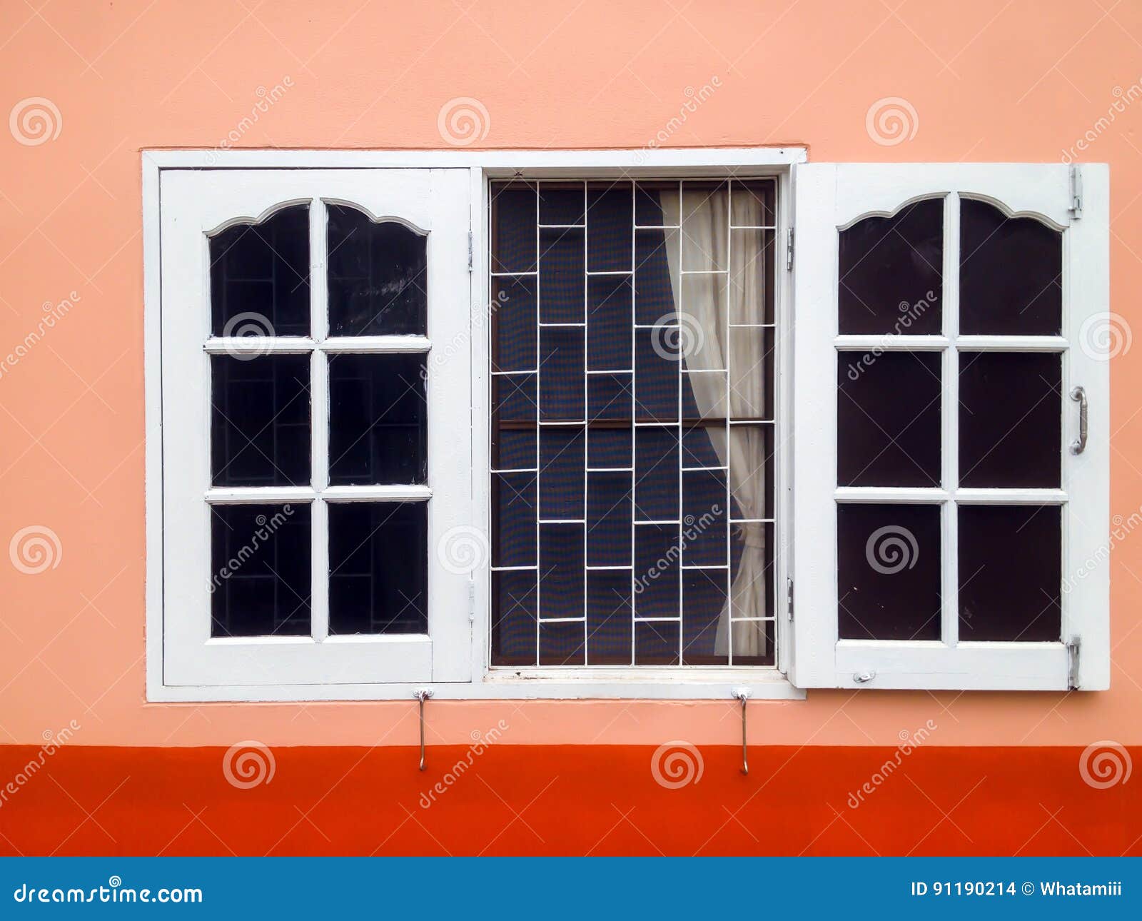 White Window Frame on a Orange Wall Stock Photo - Image of black, brown ...