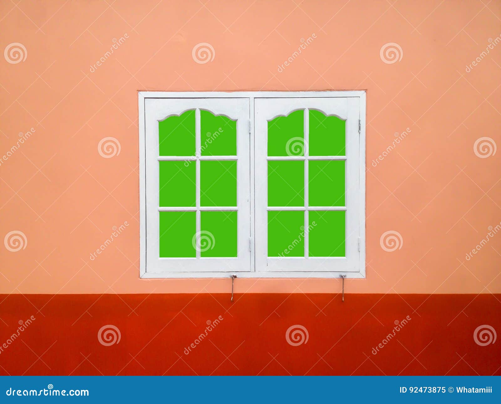 White Window Frame on a Orange Wall,green Screen with Clipping Path ...