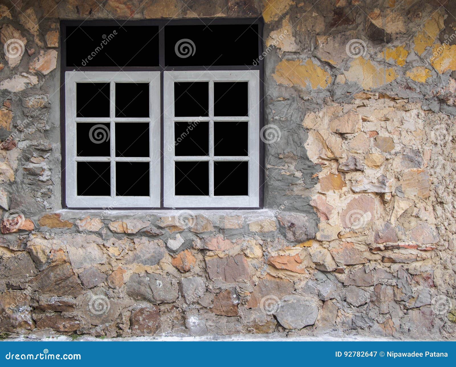 White Window Frame on the Wall of a House Stock Image - Image of frame ...