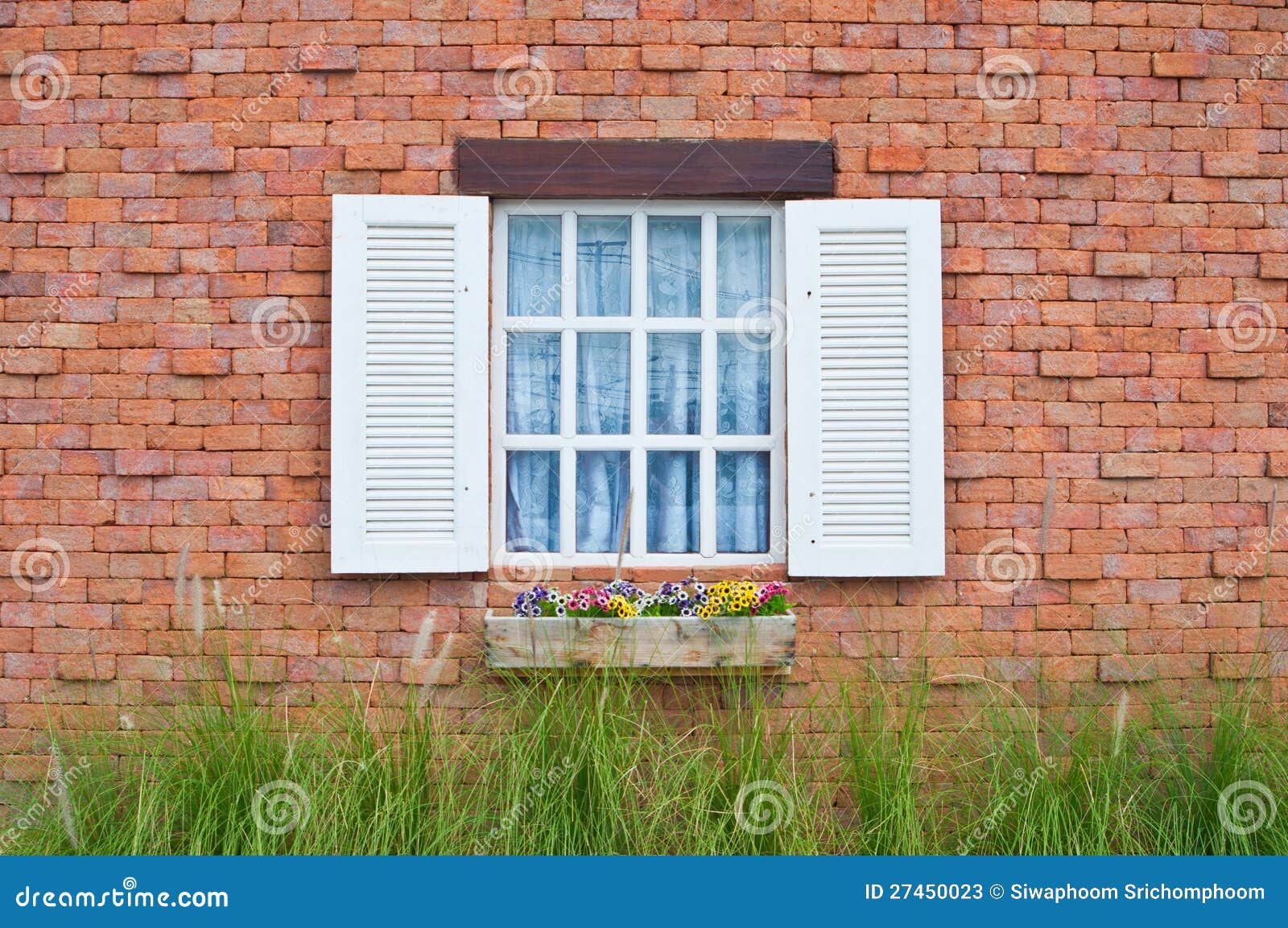 White Window and Red Brick Wall Stock Image - Image of design, abstract ...