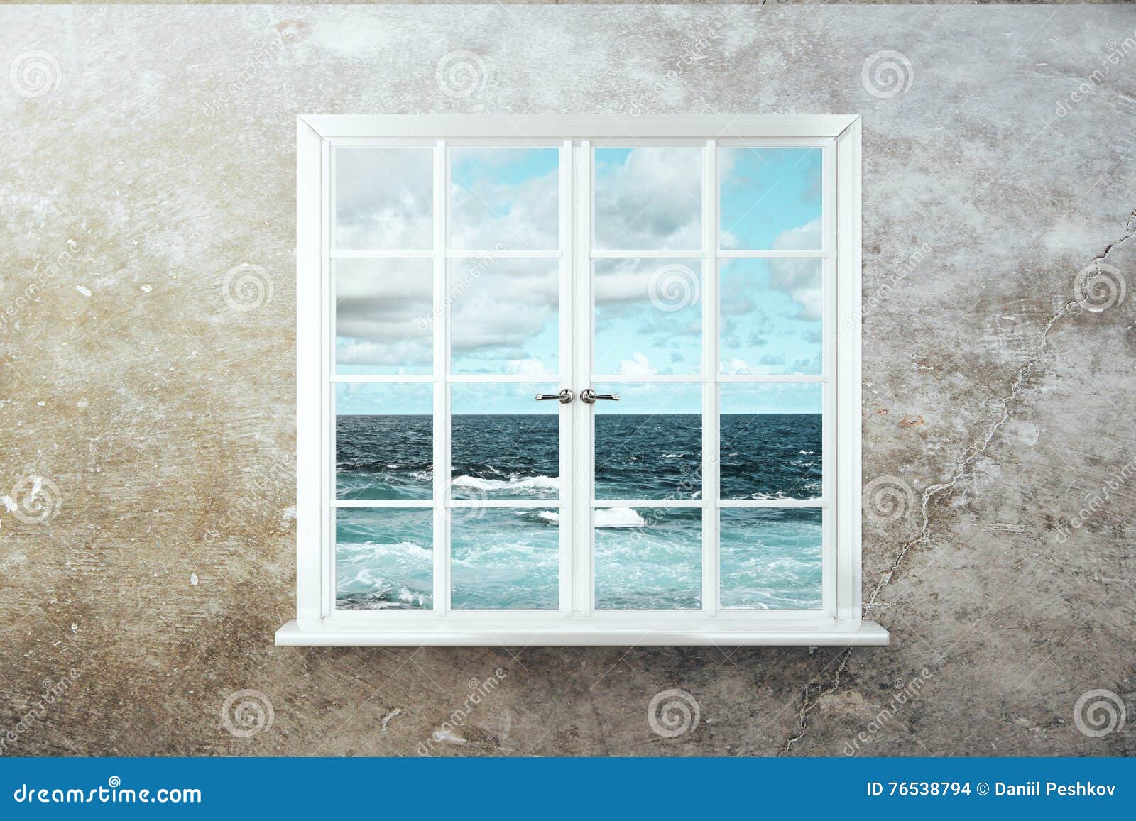 White window with sea view stock illustration. Illustration of parquet ...