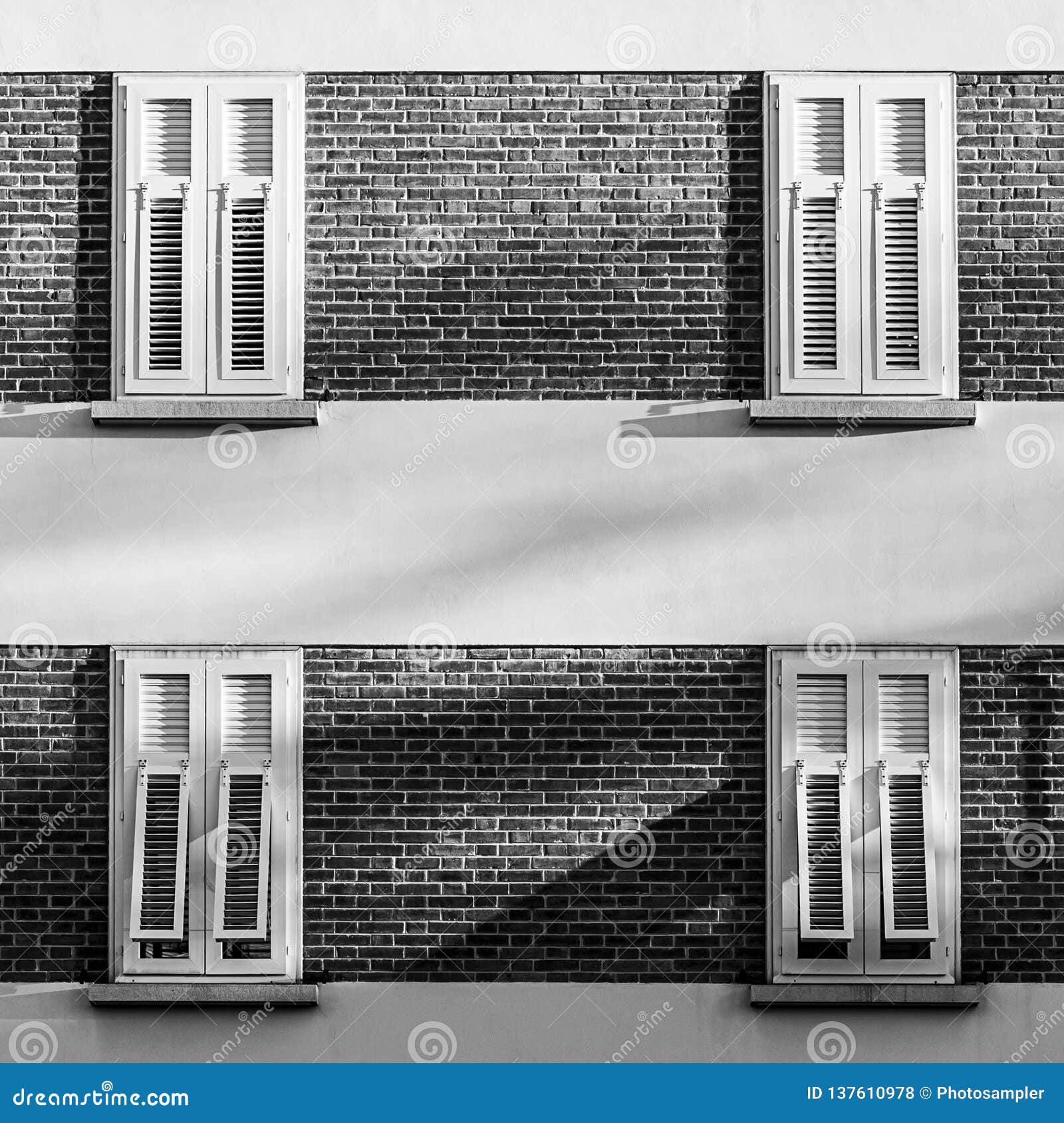 White Windows on a Building Made from Bricks Stock Photo - Image of ...