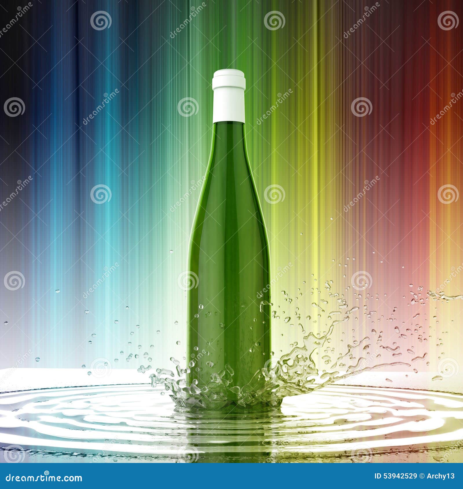 Red Wine Blank Bottle Without Label On Light Blue Background Water ...
