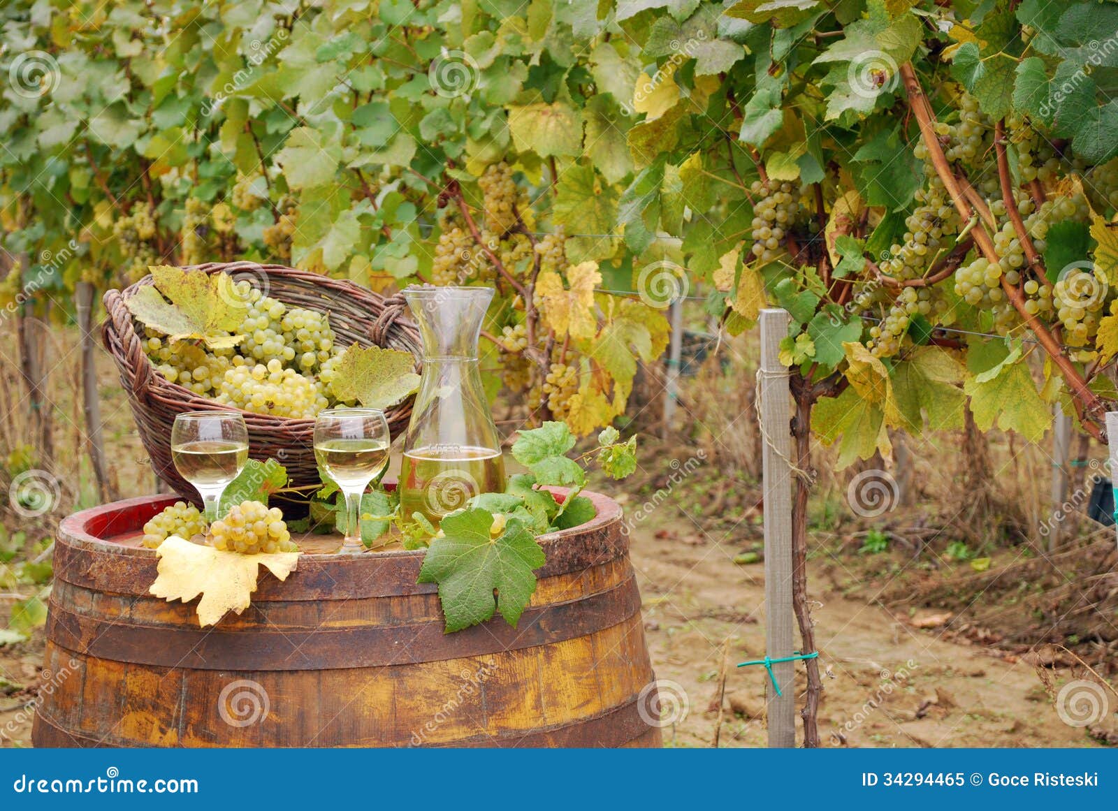 White Wine and Grape on Barrel Stock Image - Image of green, wooden ...