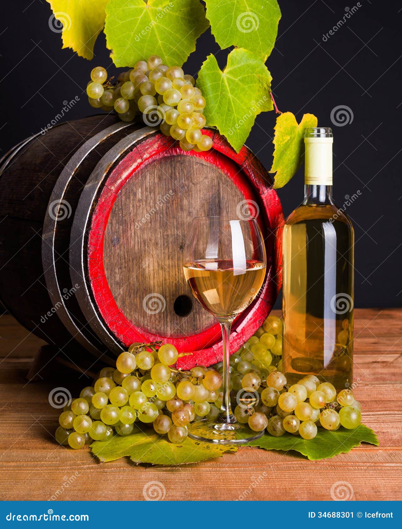 White Wine and Grapes in Front of Old Barrel Stock Image - Image of ...