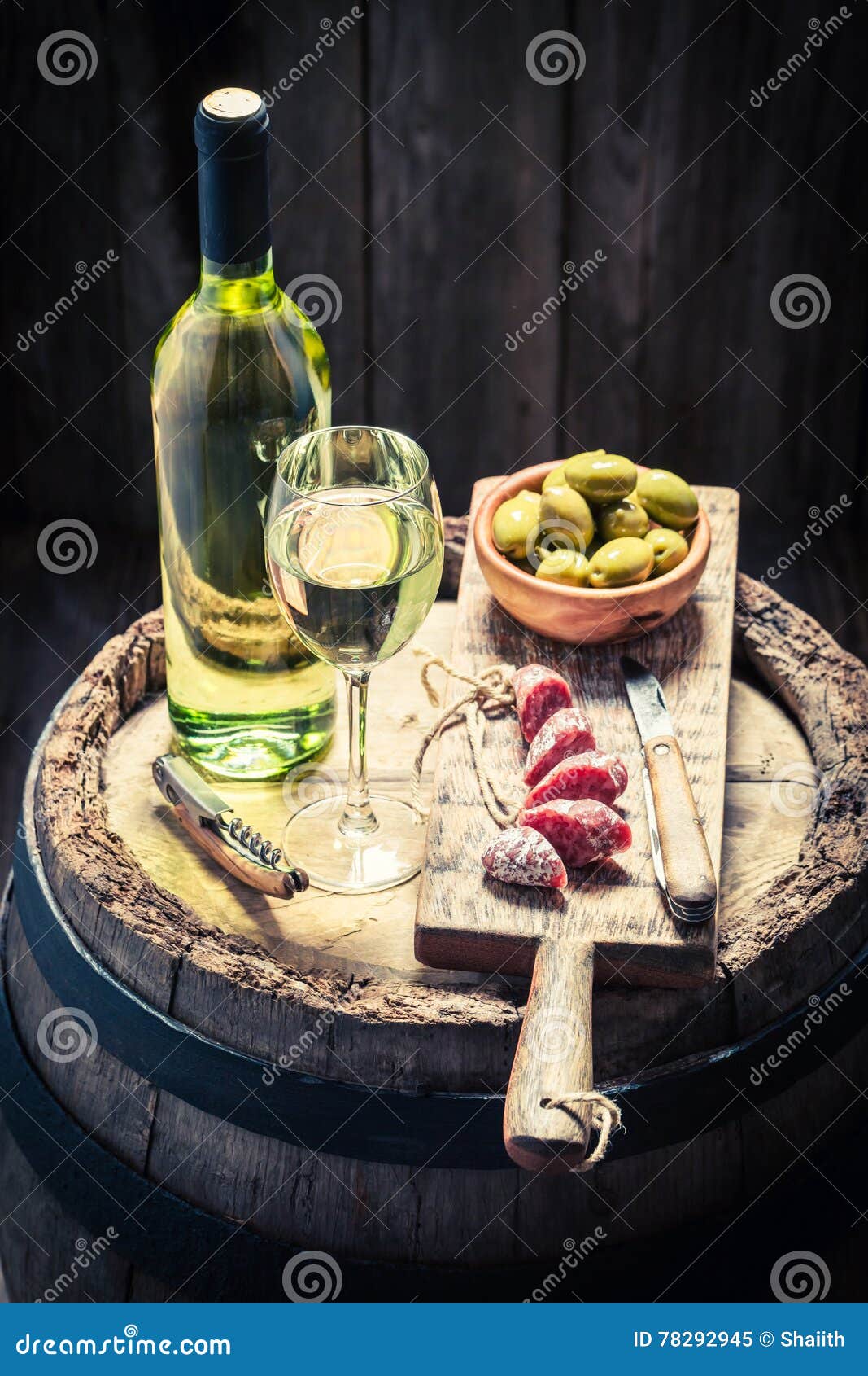 White Wine with Olives and Cold Cuts Stock Image - Image of glass ...