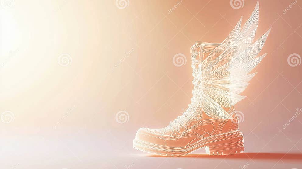 White Wireframe Boot with Wings Taking Flight on a Gradient Background ...