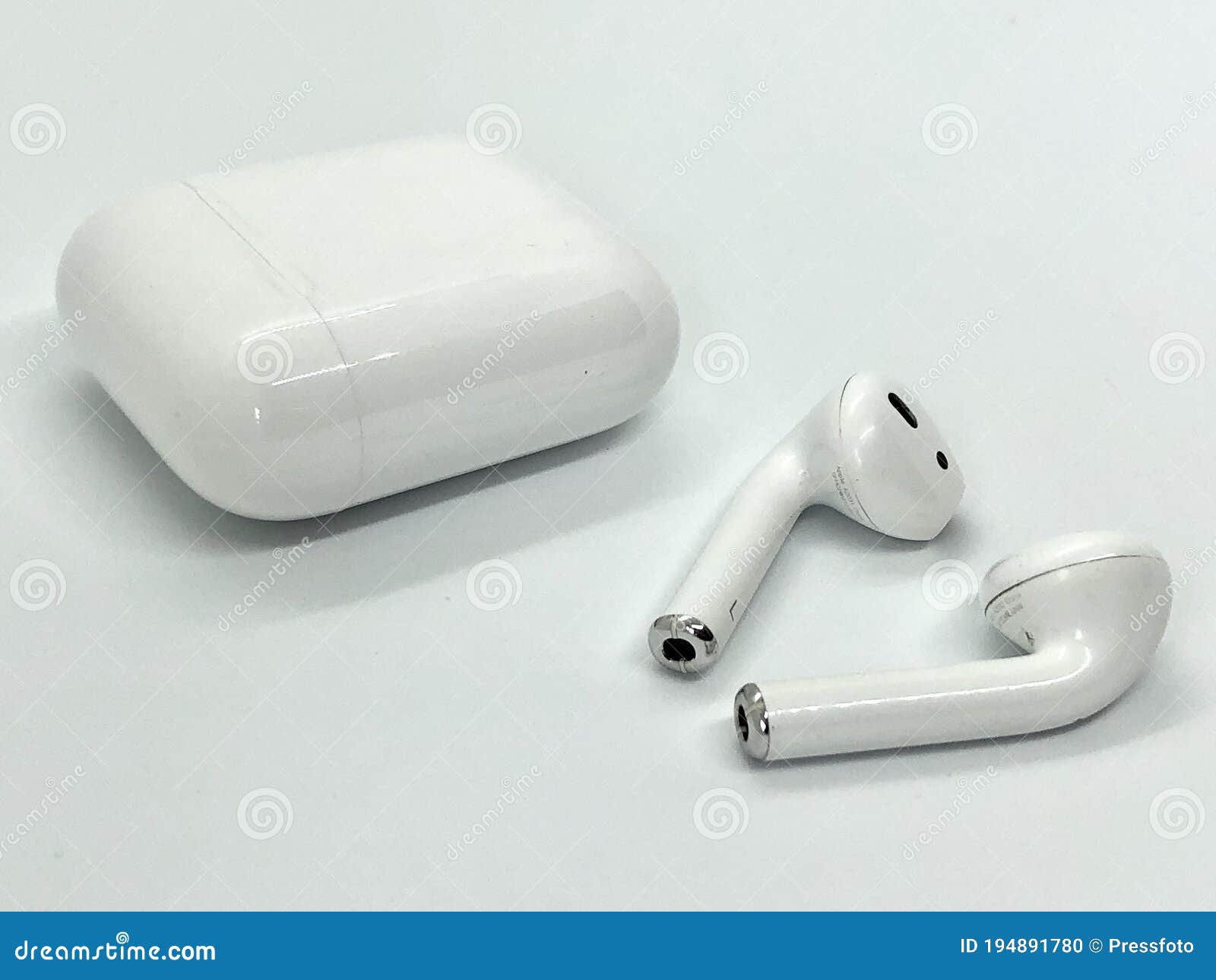 White Wireless Earbuds stock photo. Image of connection - 194891780