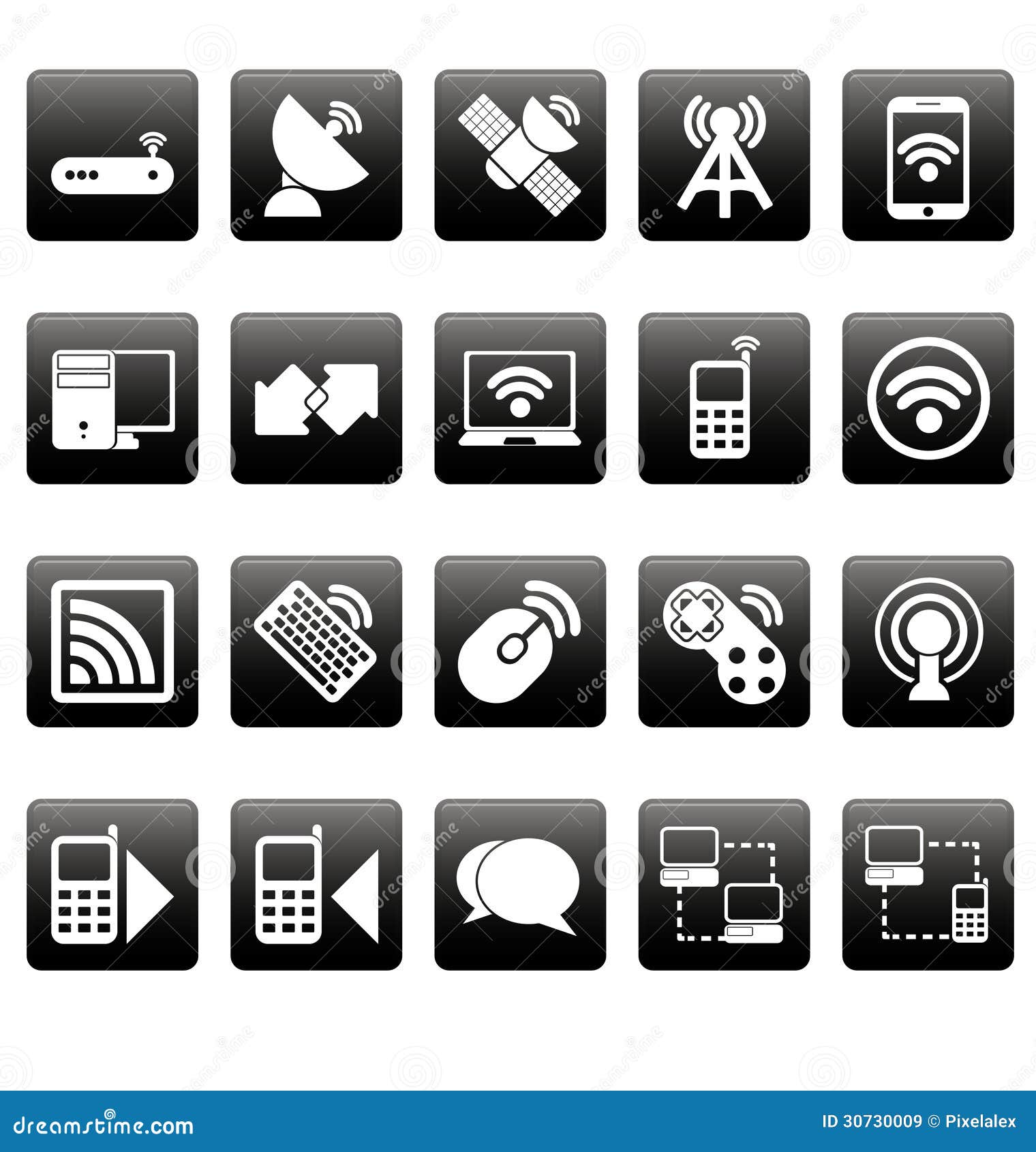 White Wireless Icons on Black Squares Stock Vector - Illustration of ...
